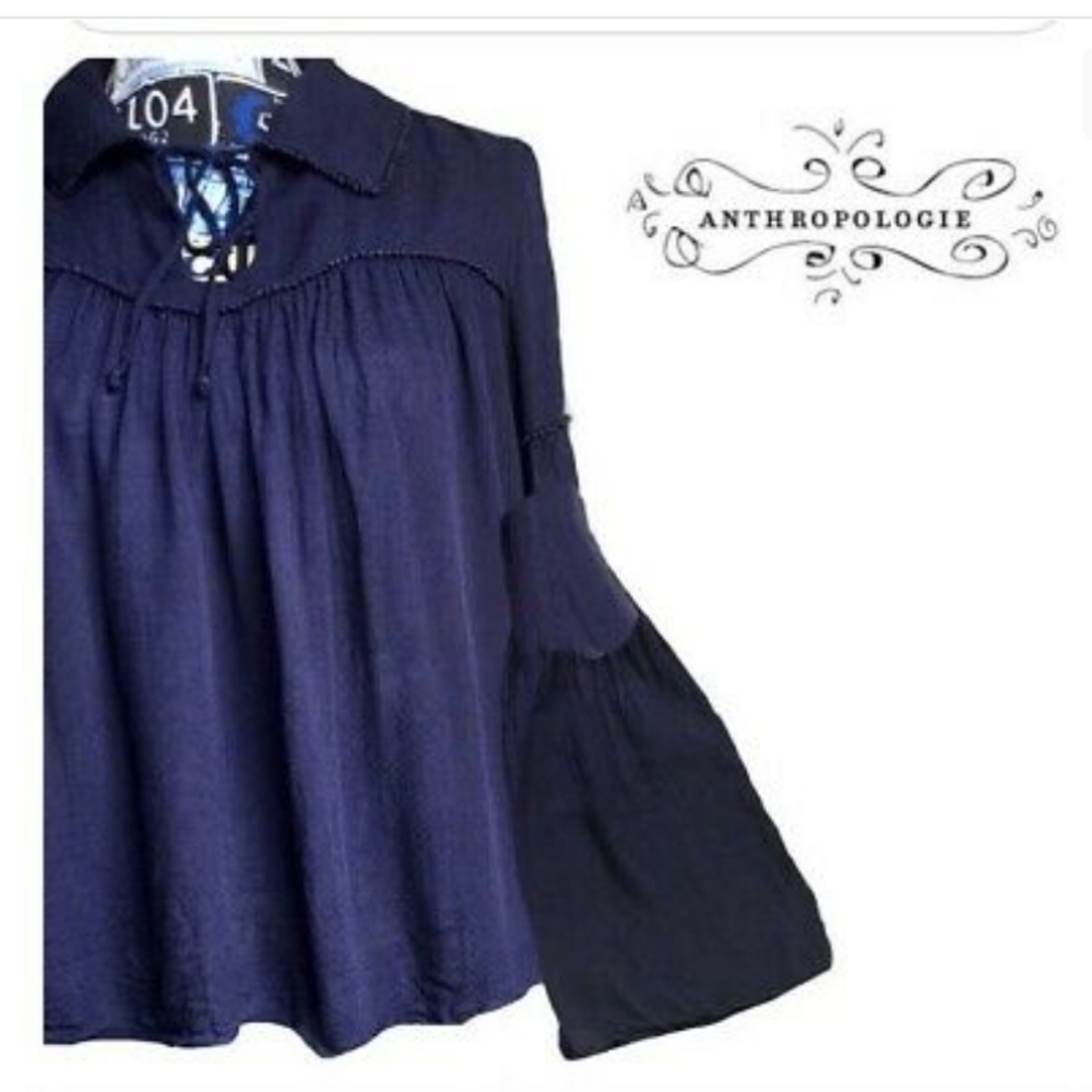 Anthropologie Eri + Ali Navy Blue Collared Blouse - Gem